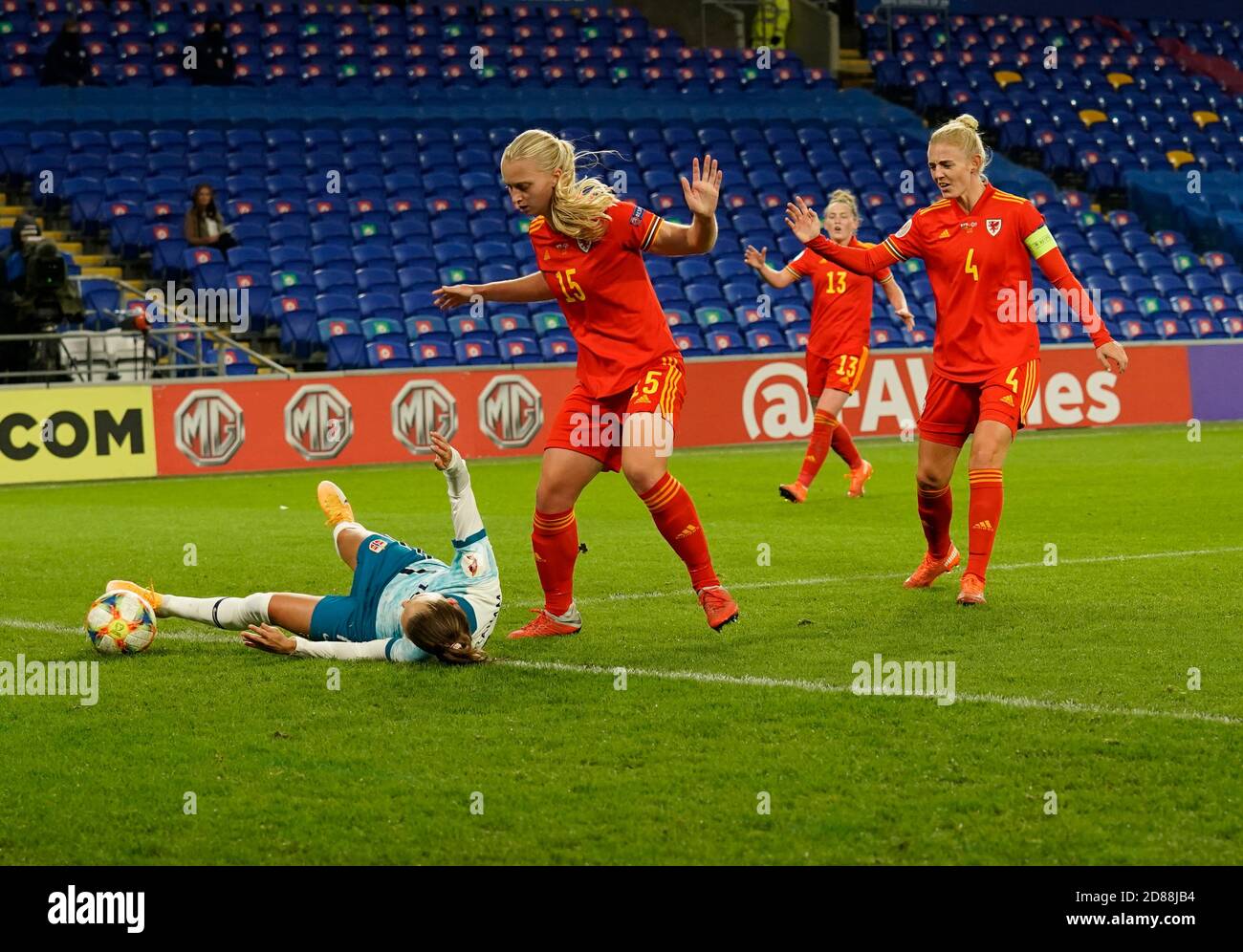 Cardiff,UK, 27 Oct 2020 Caroline Graham Hansen (L) Rhiannon Roberts (C ...