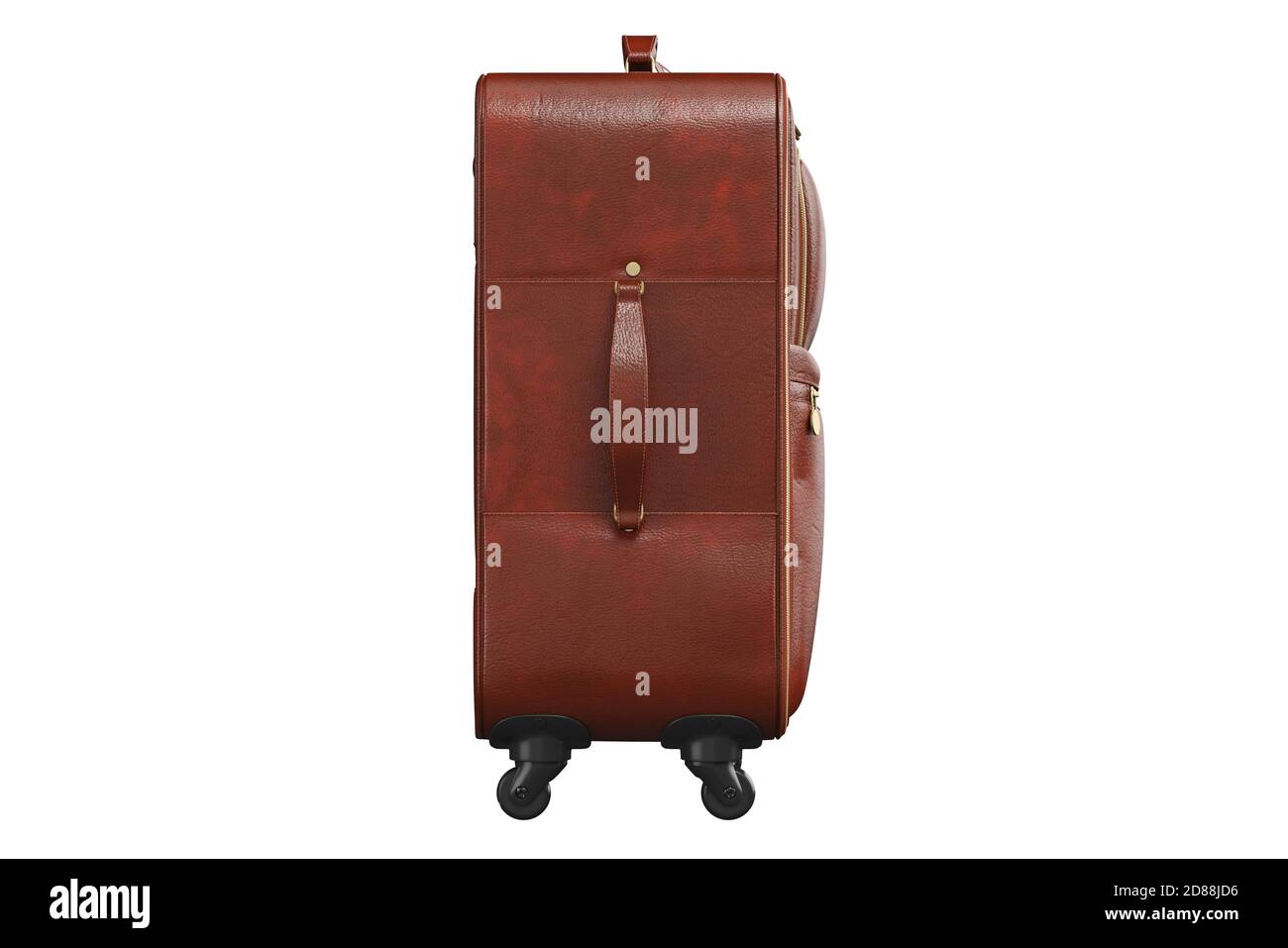 Baggage with long handle brown, side view. 3D isolated white background ...