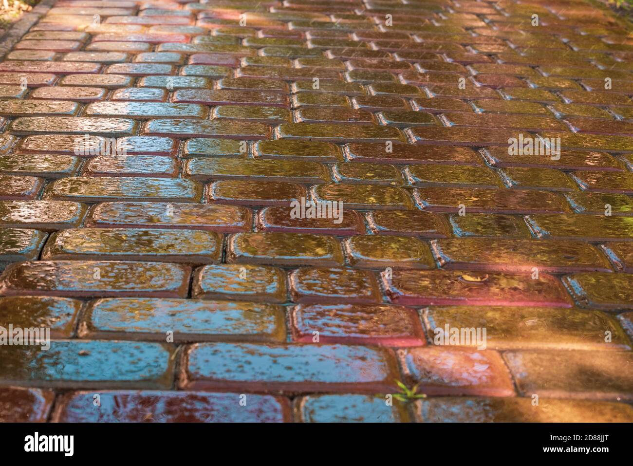 pink paving slab after rain for background Stock Photo - Alamy