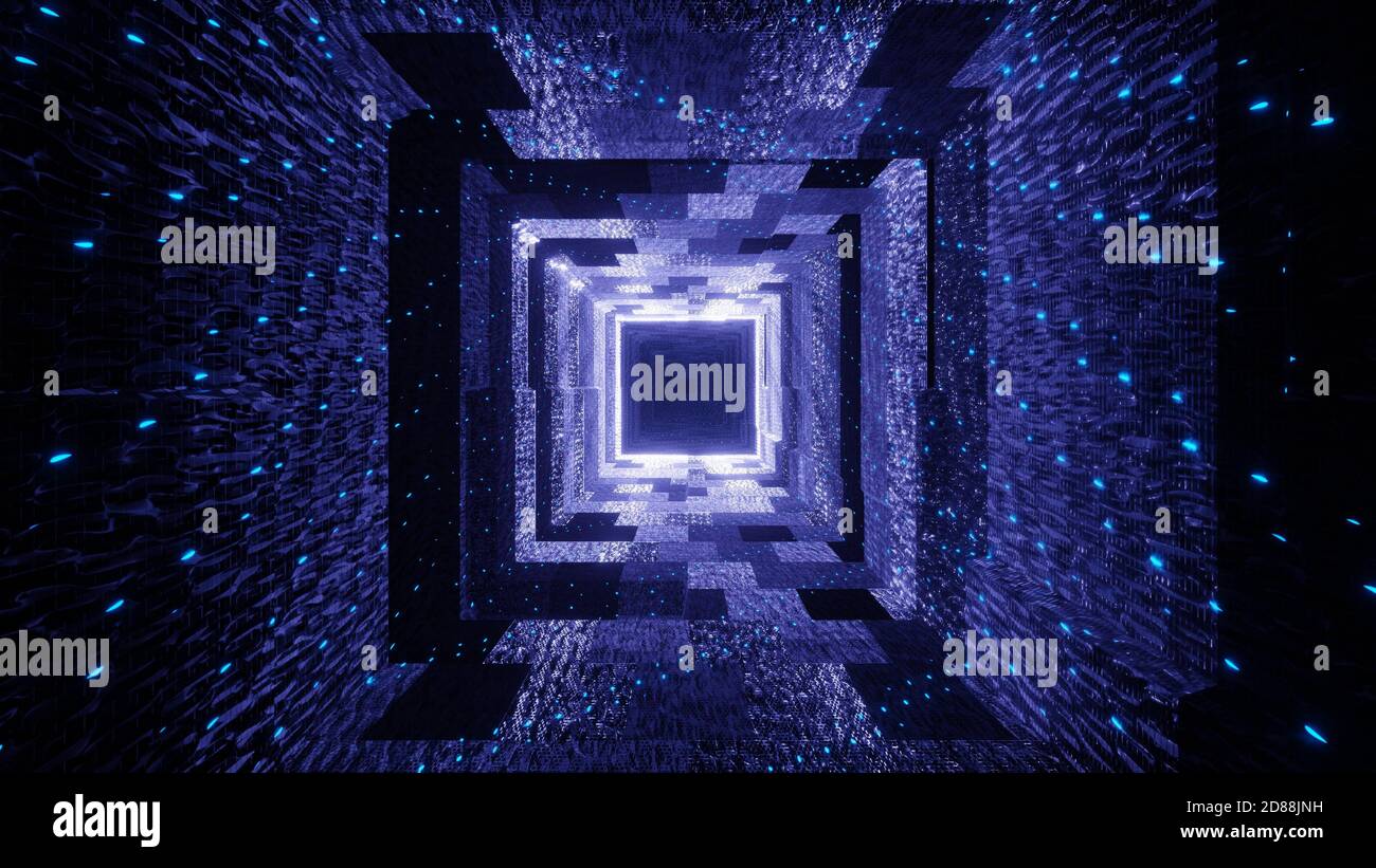 a magic tunnel corridor hole with glowing blue neon lights - a 4k uhd ...