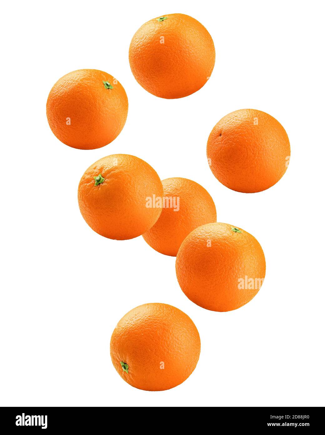 Falling orange isolated on white background, clipping path, full depth ...