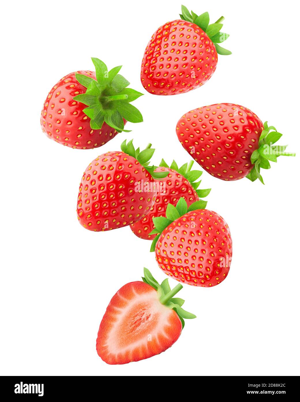 Falling strawberry isolated on white background, clipping path, full ...