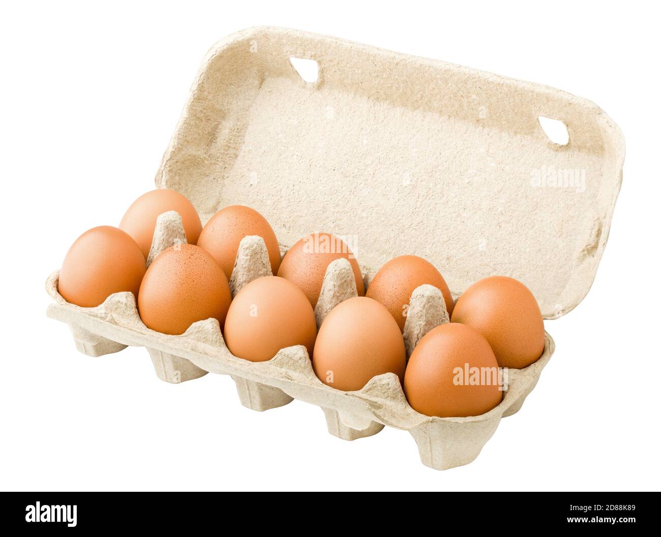 chicken eggs, ten, in paper box, isolated on white background, clipping ...