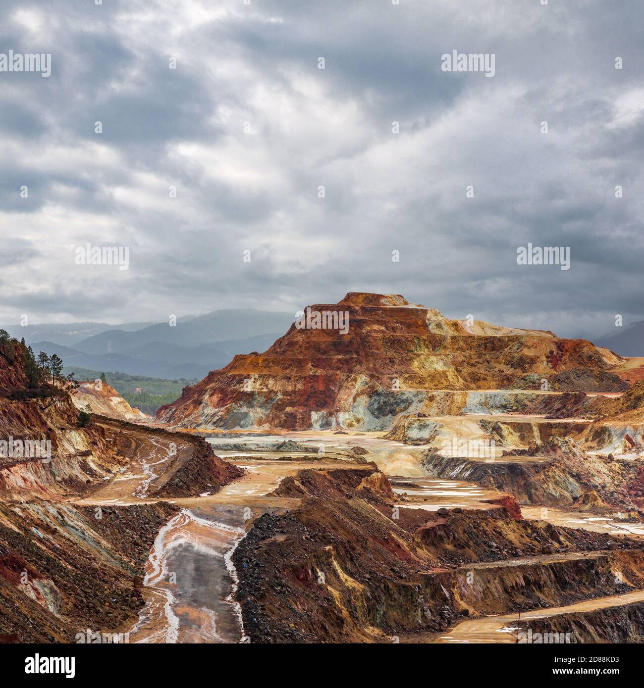 Copper mine under cloudy sky for text space Stock Photo - Alamy