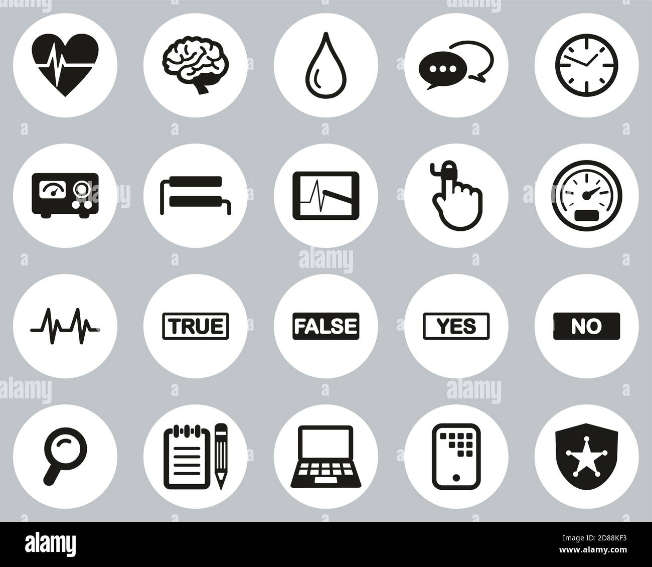 Lie Detector Test Or Polygraph Test Icons Black & White Flat Design ...