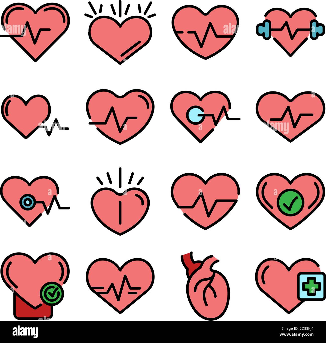 Healthy heart icons set. Outline set of healthy heart vector icons thin ...