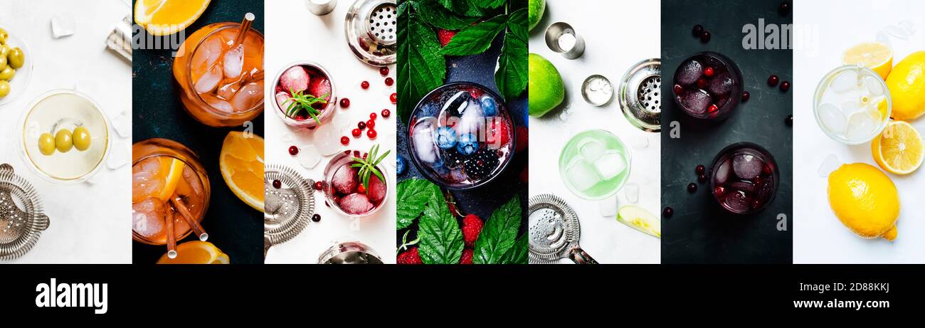 Alcoholic cocktails in assrtment. Top view, flat lay. Photo collage ...