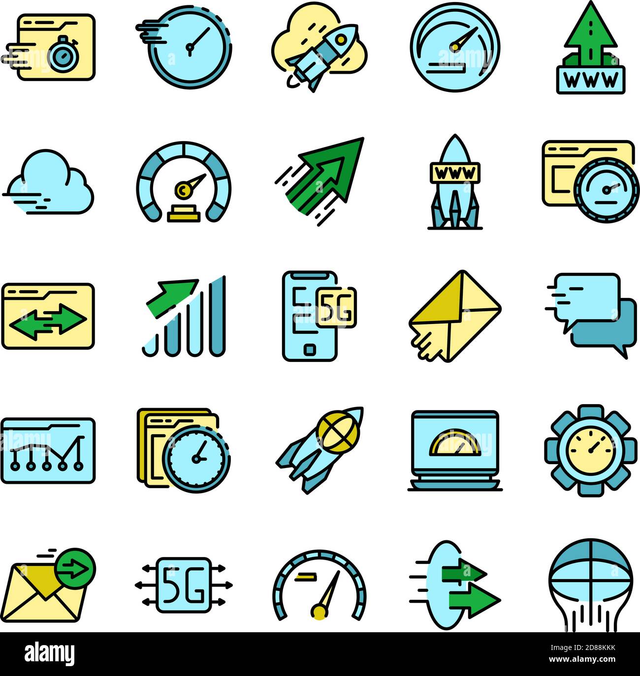 Internet speed icons set. Outline set of internet speed vector icons ...