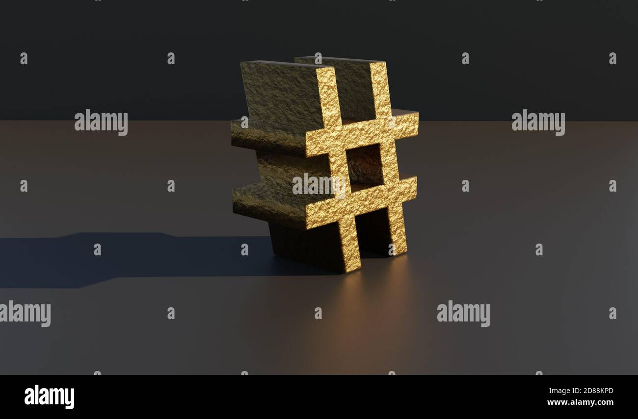 3d render of golden hashtag on black studio background Stock Photo - Alamy