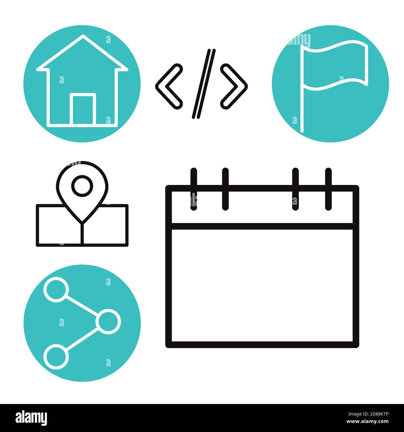user interface coding share homepage and calendar set icons linear ...