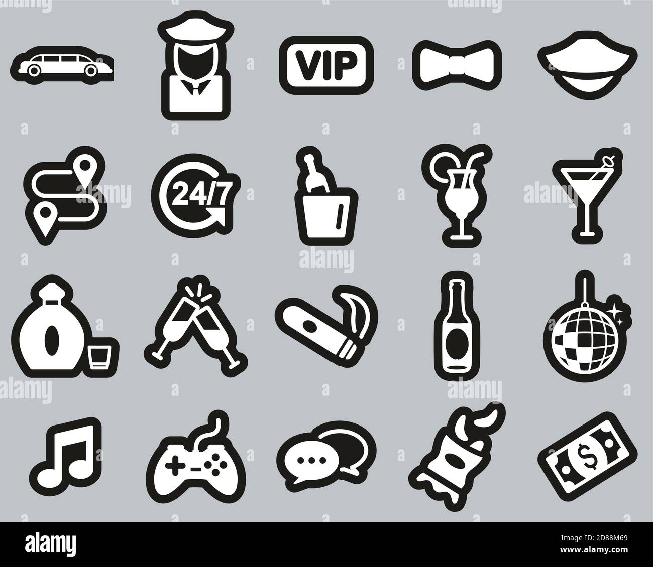 Limousine Or Limousine Service Icons White On Black Sticker Set Big ...