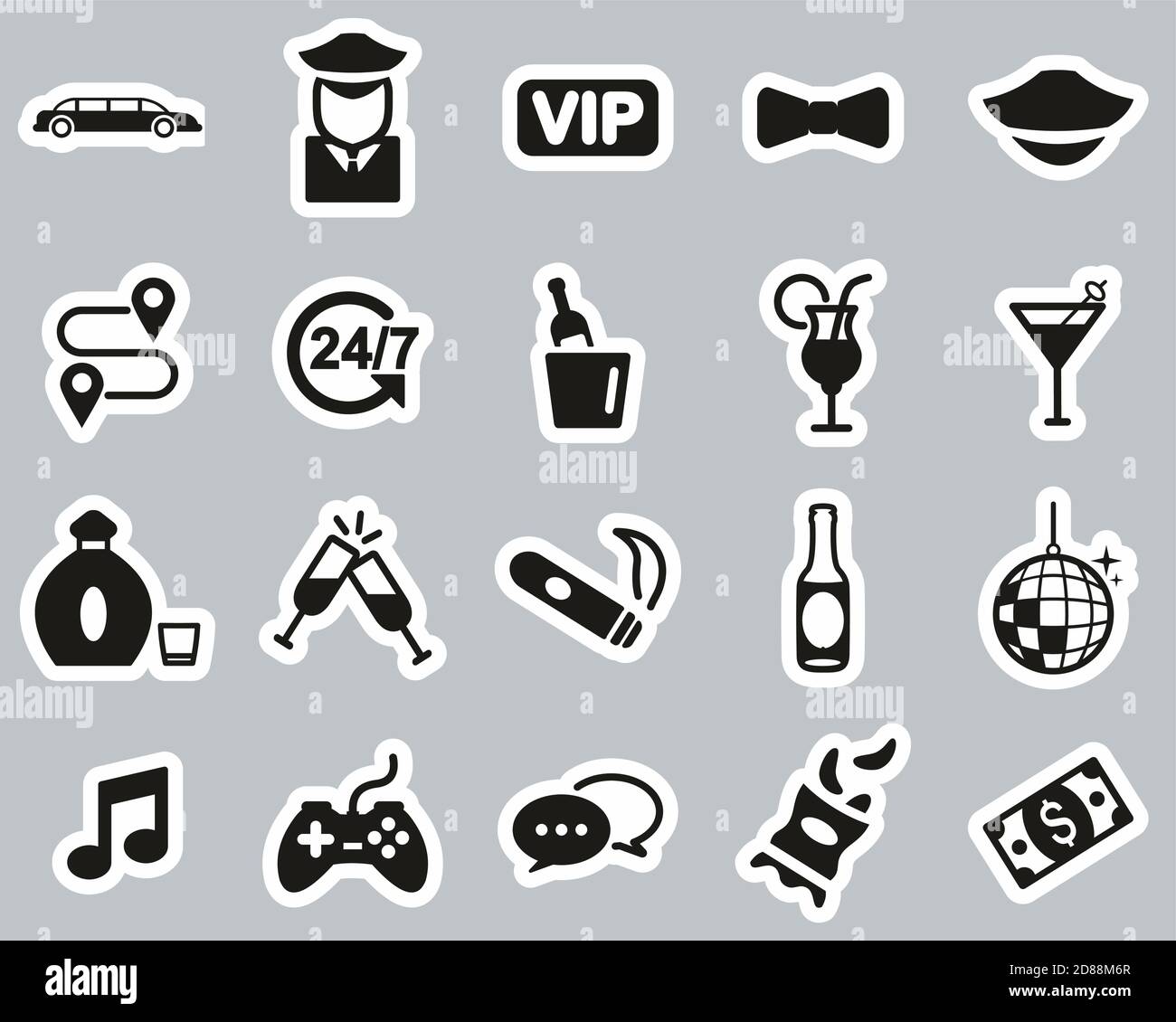 Limousine Or Limousine Service Icons Black & White Sticker Set Big ...