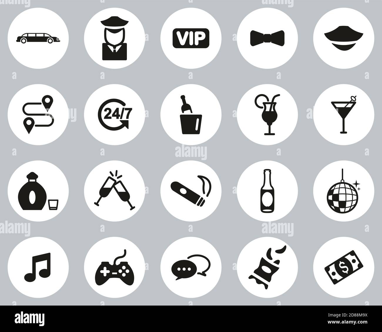 Limousine Or Limousine Service Icons Black & White Flat Design Circle ...