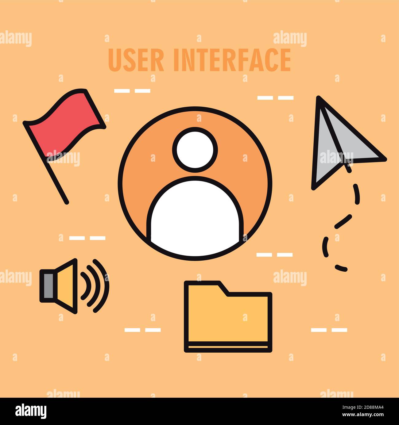 user interface avatar volume email flag icons linear and fill style ...