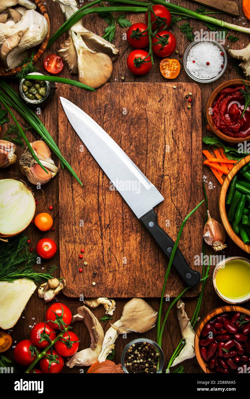 Food cooking background, ingredients for preparation vegan dishes ...