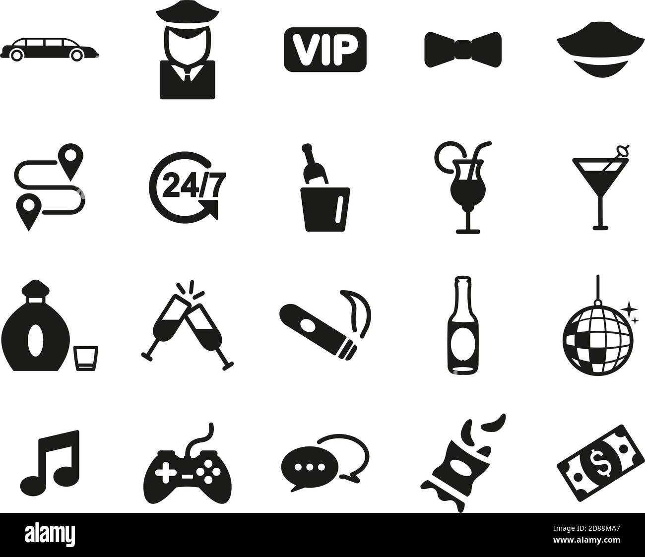 Limousine Or Limousine Service Icons Black & White Set Big Stock Vector ...