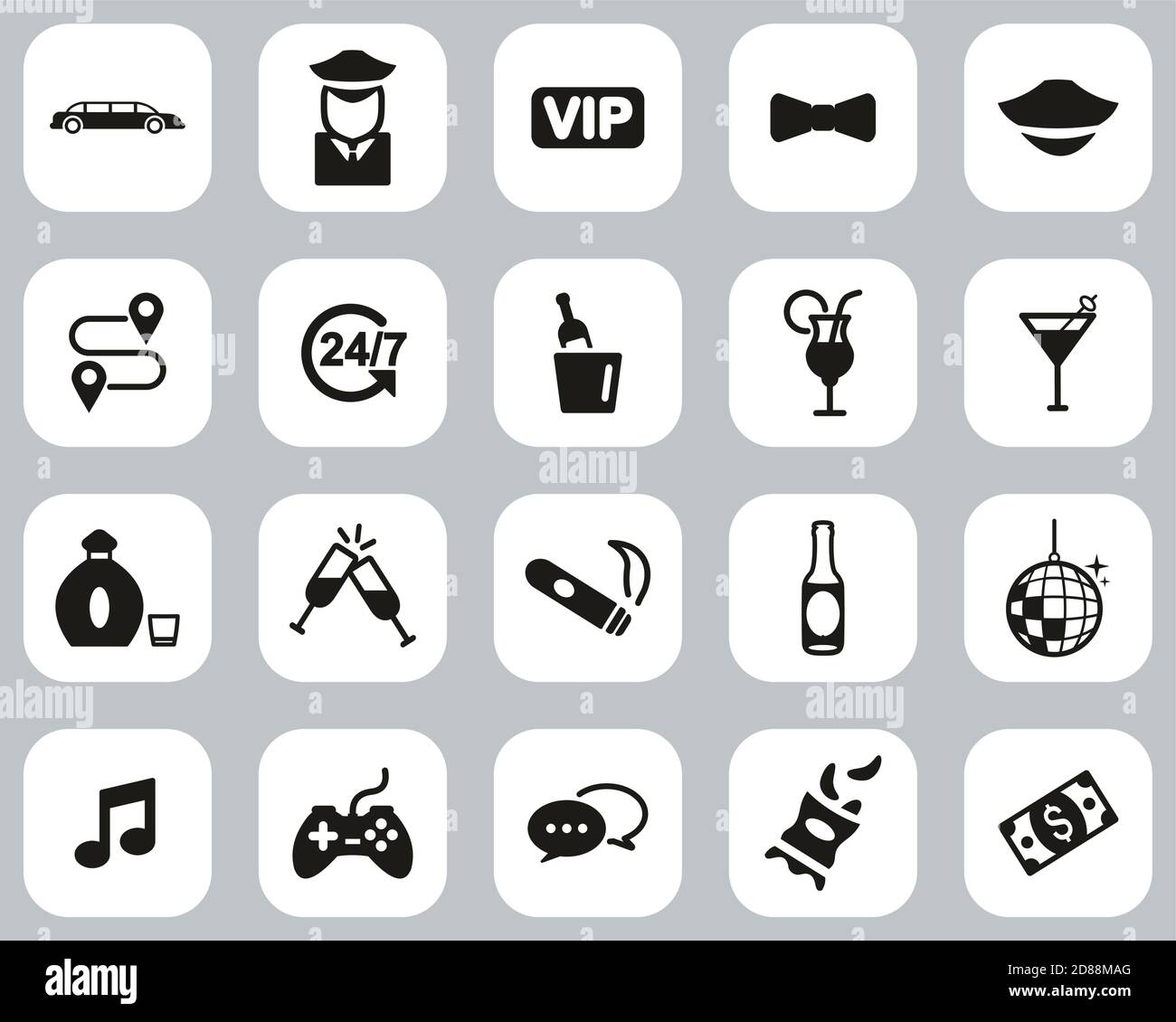 Limousine Or Limousine Service Icons Black & White Flat Design Set Big ...
