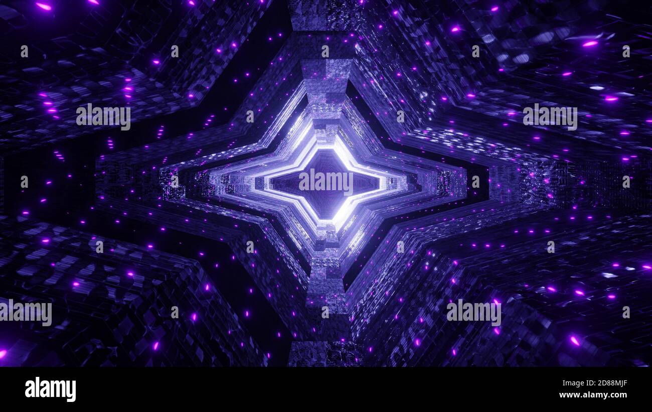 glowing neon points on a futuristic science fiction alien space ship ...