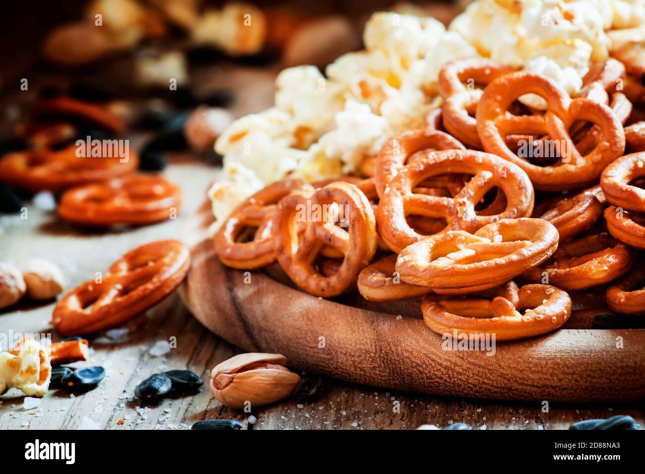 Salted straw, unhealthy food, vintage wooden background, selective ...