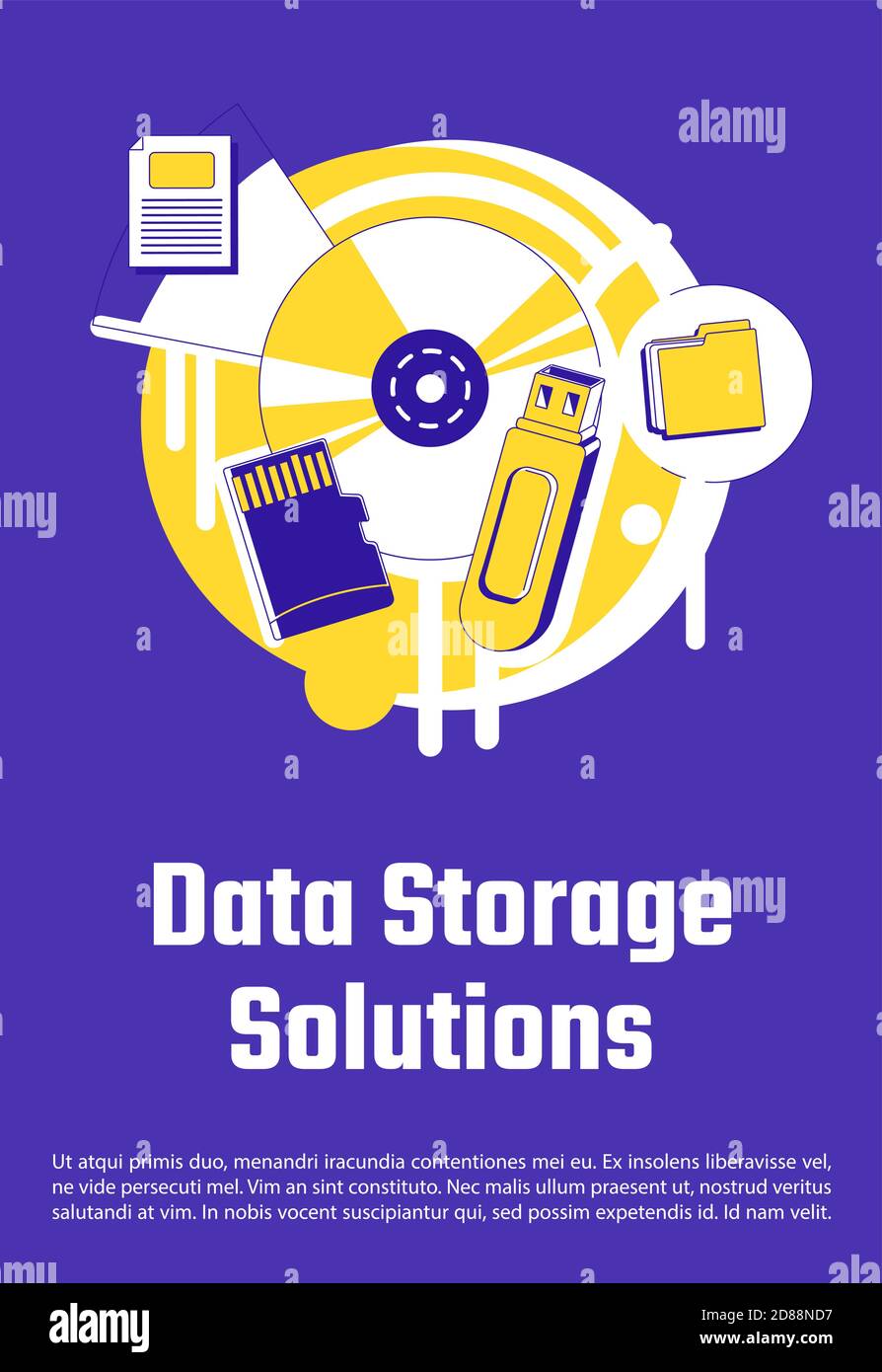 Data storage solutions poster flat silhouette vector template Stock ...