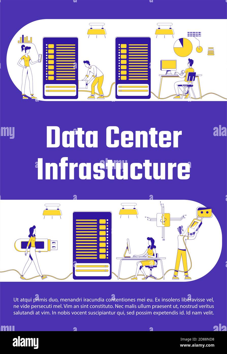 Data center infrastructure poster flat silhouette vector template Stock ...