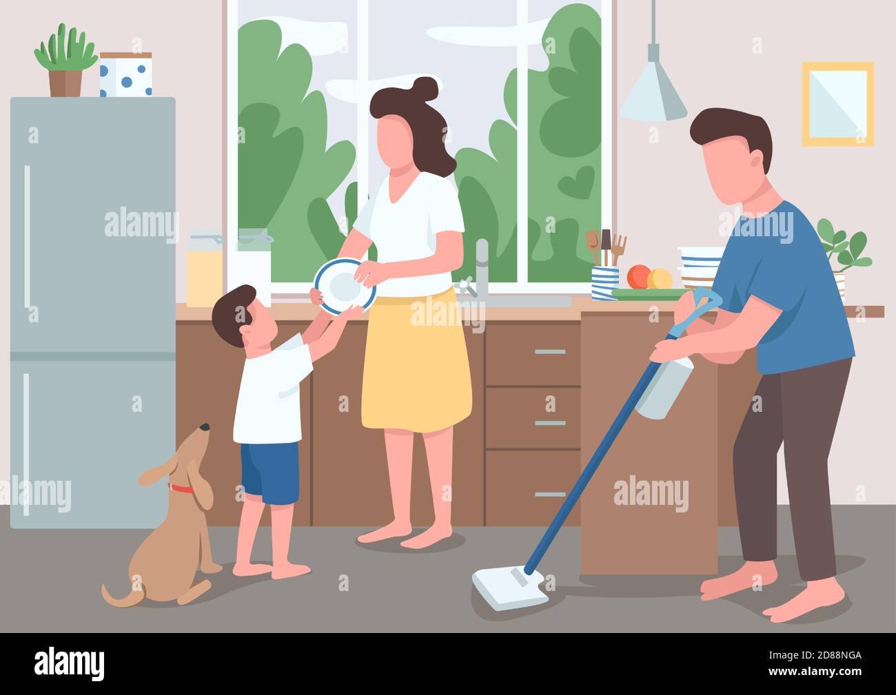 Family house cleanup flat color vector illustration Stock Vector Image ...