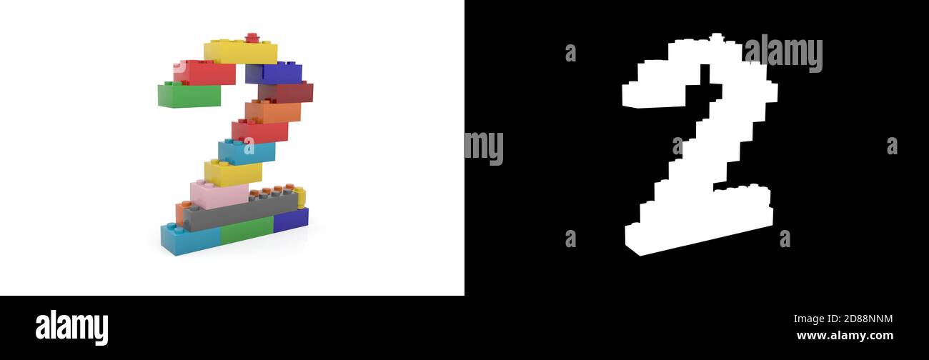 Colorful toy plastic number two (number 2) from building bricks with ...