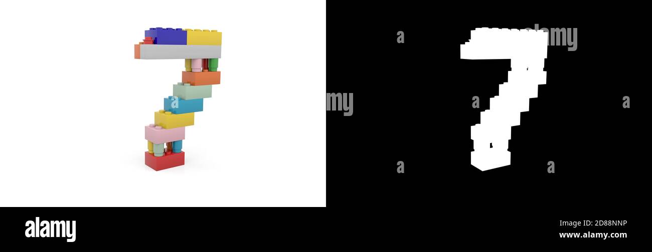 Colorful toy plastic number seven (number 7) from building bricks with ...