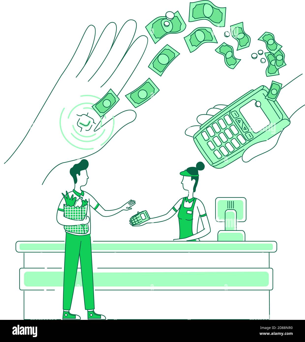 Microchip embedded in human hand thin line concept vector illustration ...