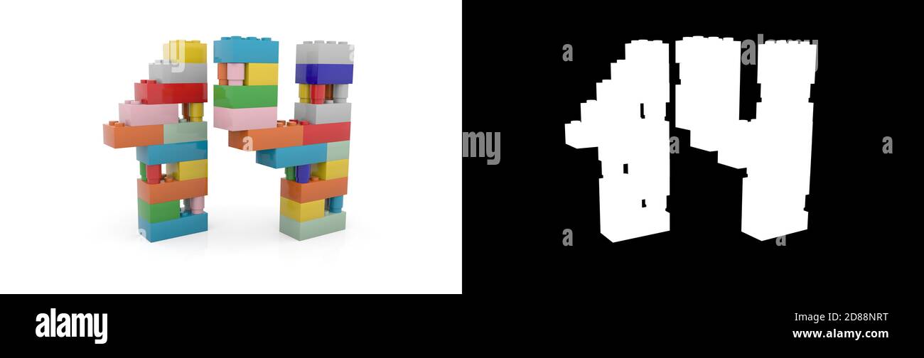 Colorful toy plastic number fourteen (number 14) from building bricks ...
