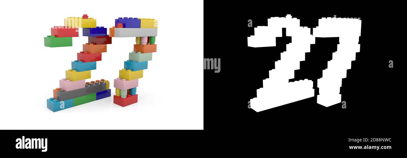 Colorful toy plastic number twenty-seven (number 27) from building ...