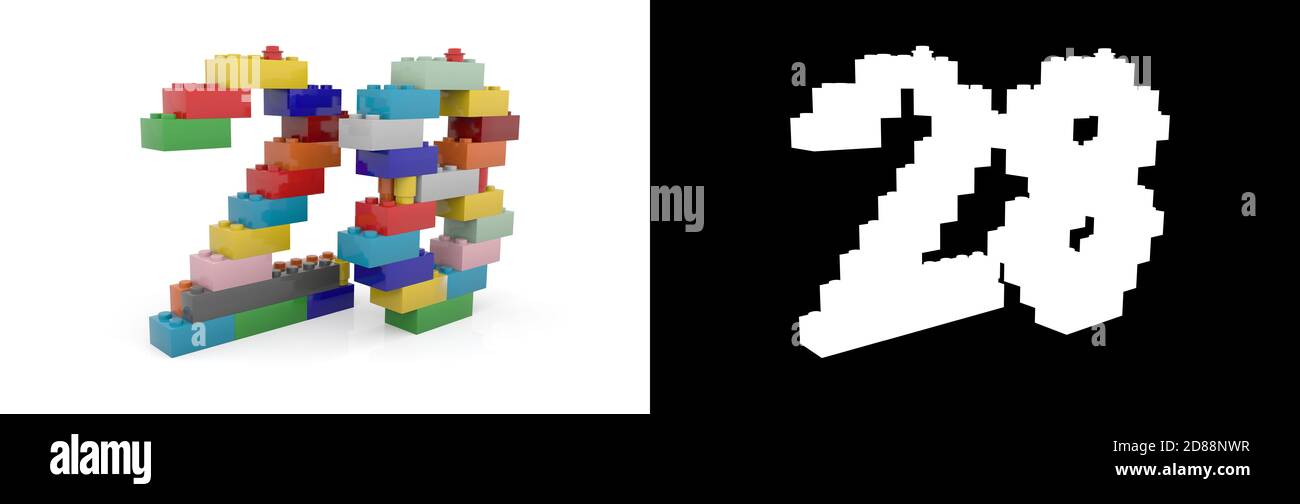 Colorful toy plastic number twenty-eight (number 28) from building ...