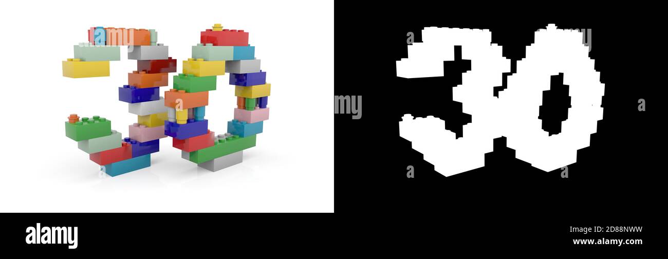 Colorful toy plastic number thirty (number 30) from building bricks ...