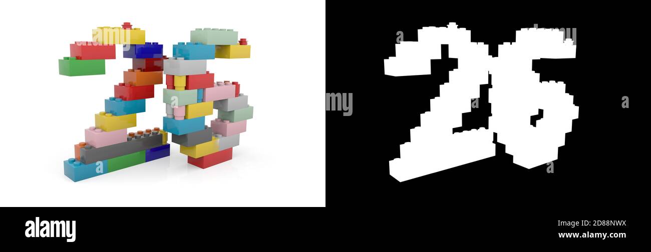 Colorful toy plastic number twenty-six (number 26) from building bricks ...