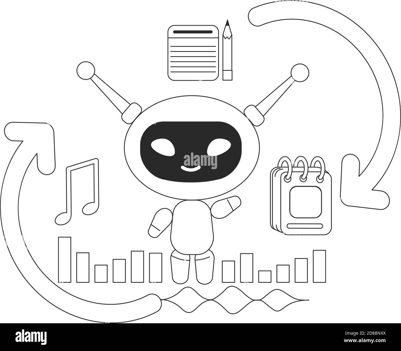 Personal Smart Assistant Bot Thin Line Concept Vector Illustration