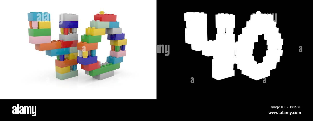 Colorful toy plastic number forty (number 40) from building bricks with ...