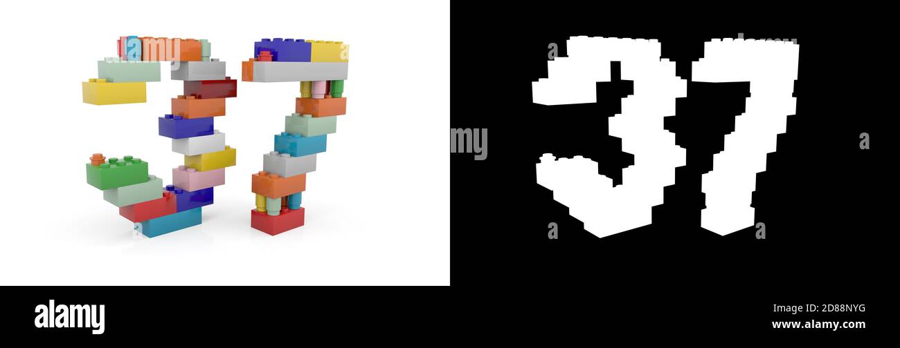 Colorful toy plastic number thirty-seven (number 37) from building ...