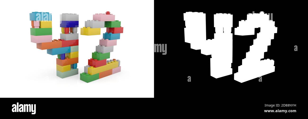 Colorful toy plastic number forty-two (number 42) from building bricks ...