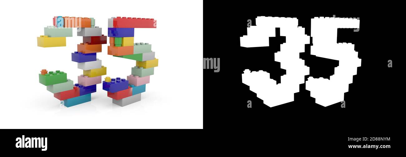 Colorful toy plastic number thirty-five (number 35) from building ...