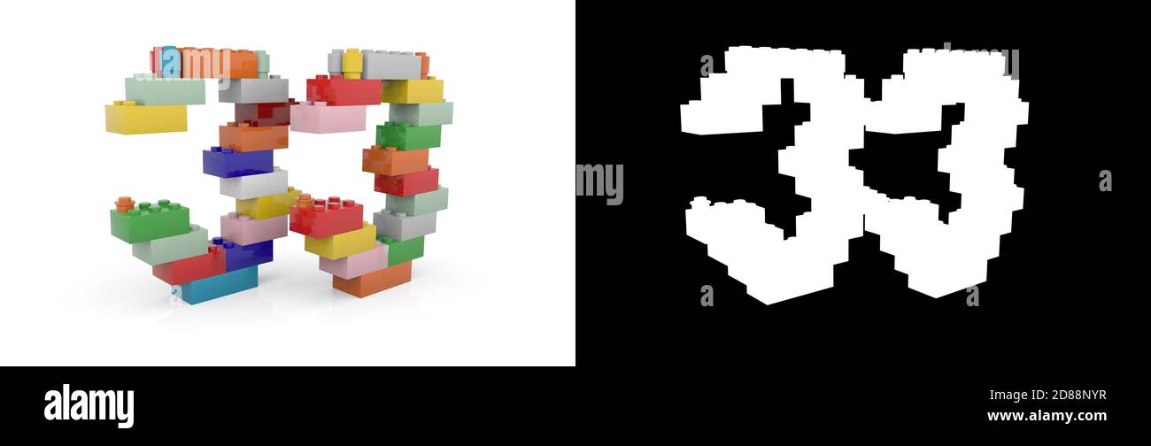 Colorful toy plastic number thirty-three (number 33) from building ...