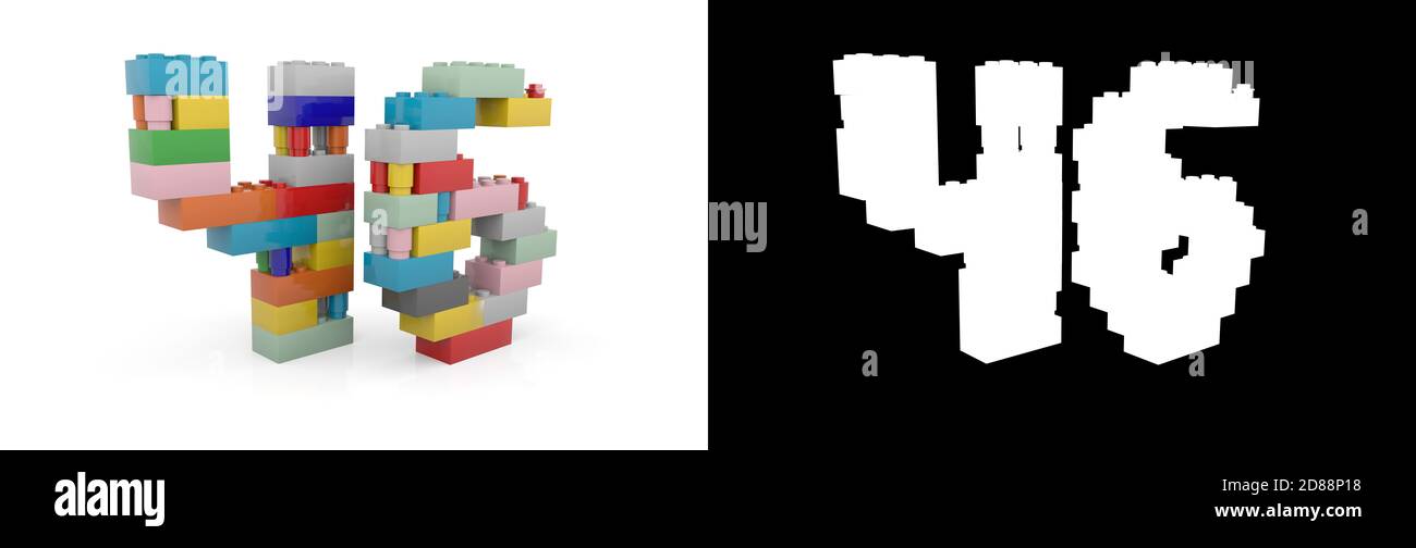 Colorful toy plastic number forty-six (number 46) from building bricks ...