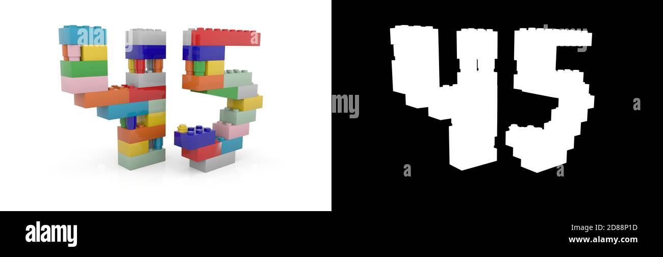Colorful toy plastic number forty-five (number 45) from building bricks ...