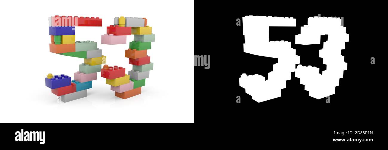 Colorful toy plastic number fifty-three (number 53) from building ...