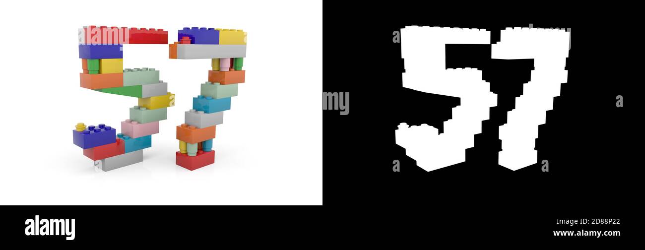 Colorful toy plastic number fifty-seven (number 57) from building ...