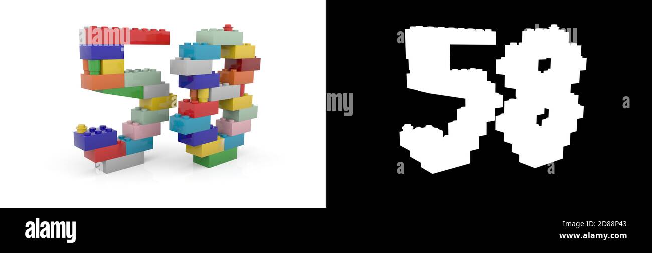 Colorful toy plastic number fifty-eight (number 58) from building ...