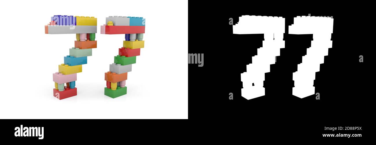 Colorful toy plastic number seventy-seven (number 77) from building ...