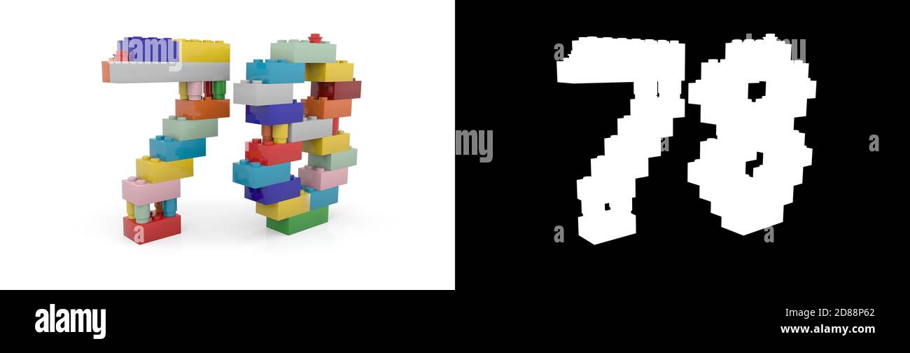 Colorful toy plastic number seventy-eight (number 78) from building ...