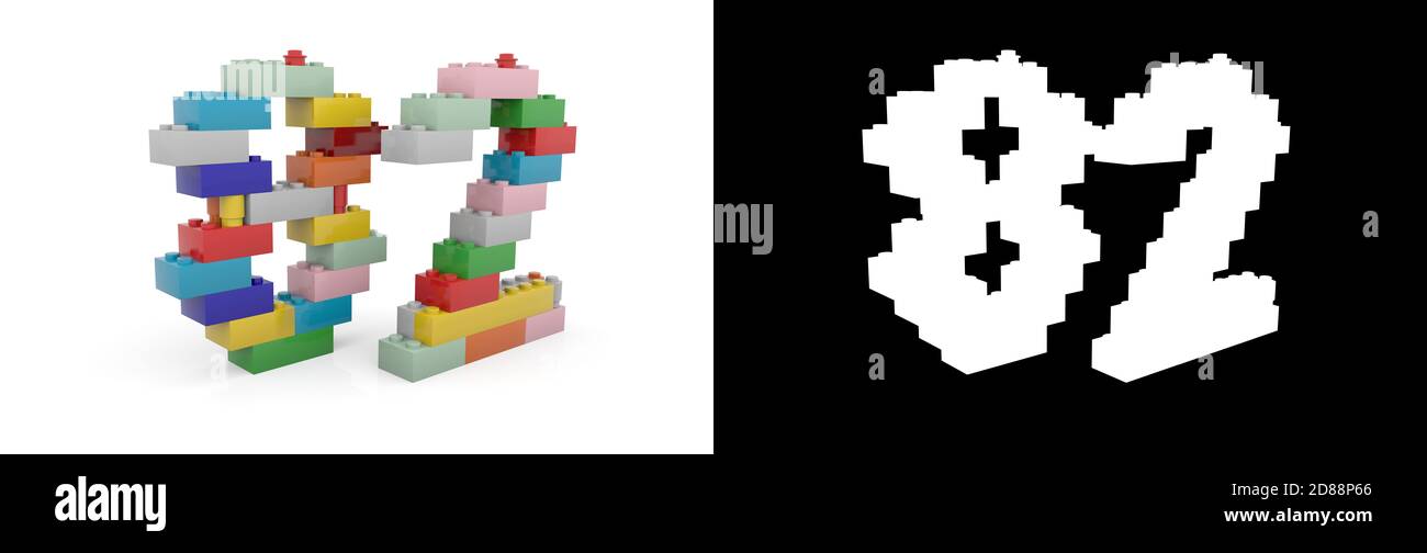 Colorful toy plastic number eighty-two (number 82) from building bricks ...