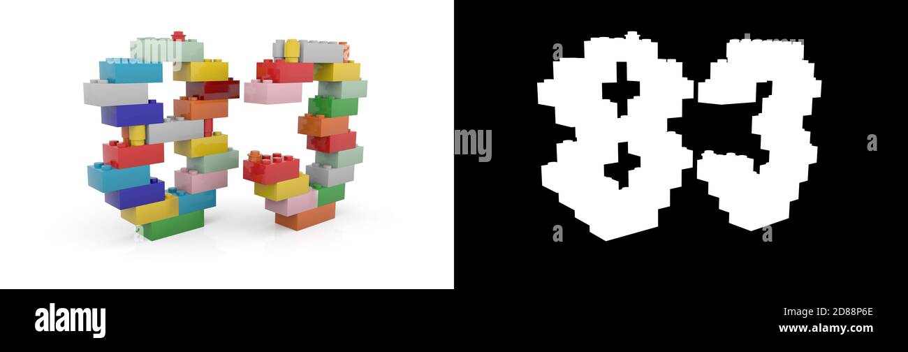 Colorful toy plastic number eighty-three (number 83) from building ...