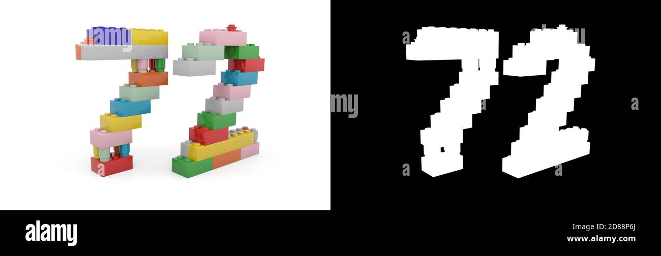 Colorful toy plastic number seventy-two (number 72) from building ...